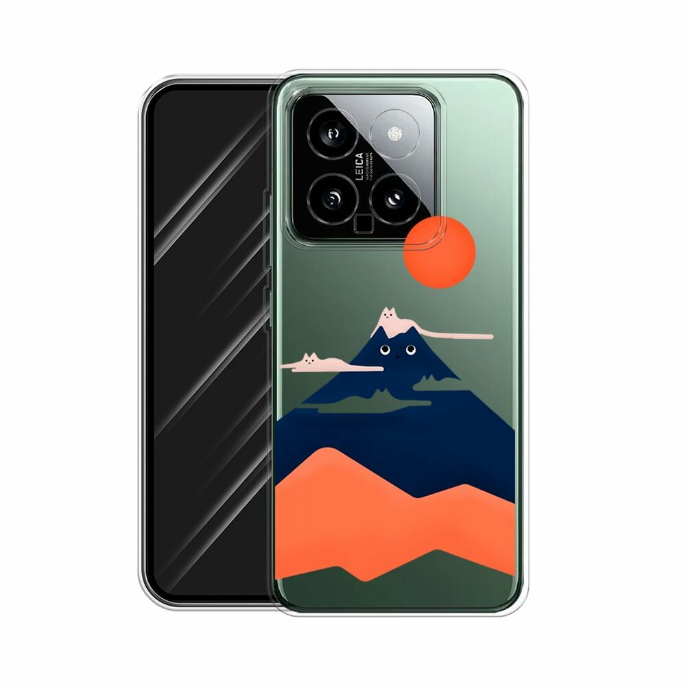 Чехол на Xiaomi 14 / Сяоми 14 с принтом "Кот-гора", прозрачный — фото 1