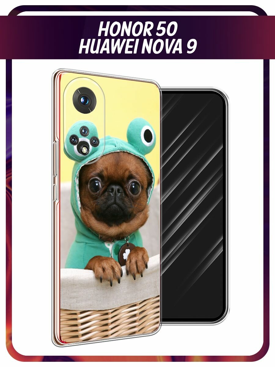 Чехол на Honor 50/Huawei Nova 9 / Хонор 50/Хуавей Нова 9 с принтом "Собачка в шапке лягушки"