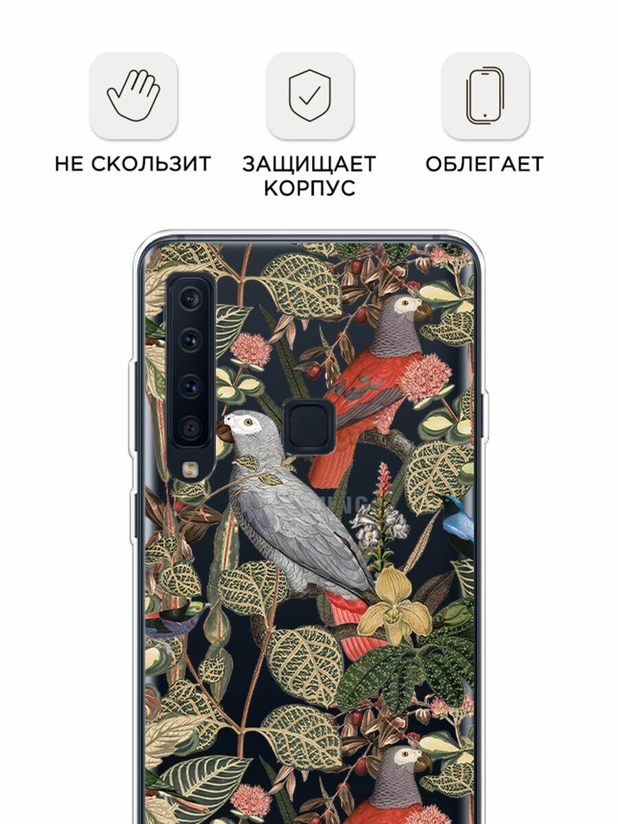 Чехол на Samsung Galaxy A9 2018 / Самсунг Галакси А9 2018 с принтом "Tropical pattern", прозрачный — фото 1