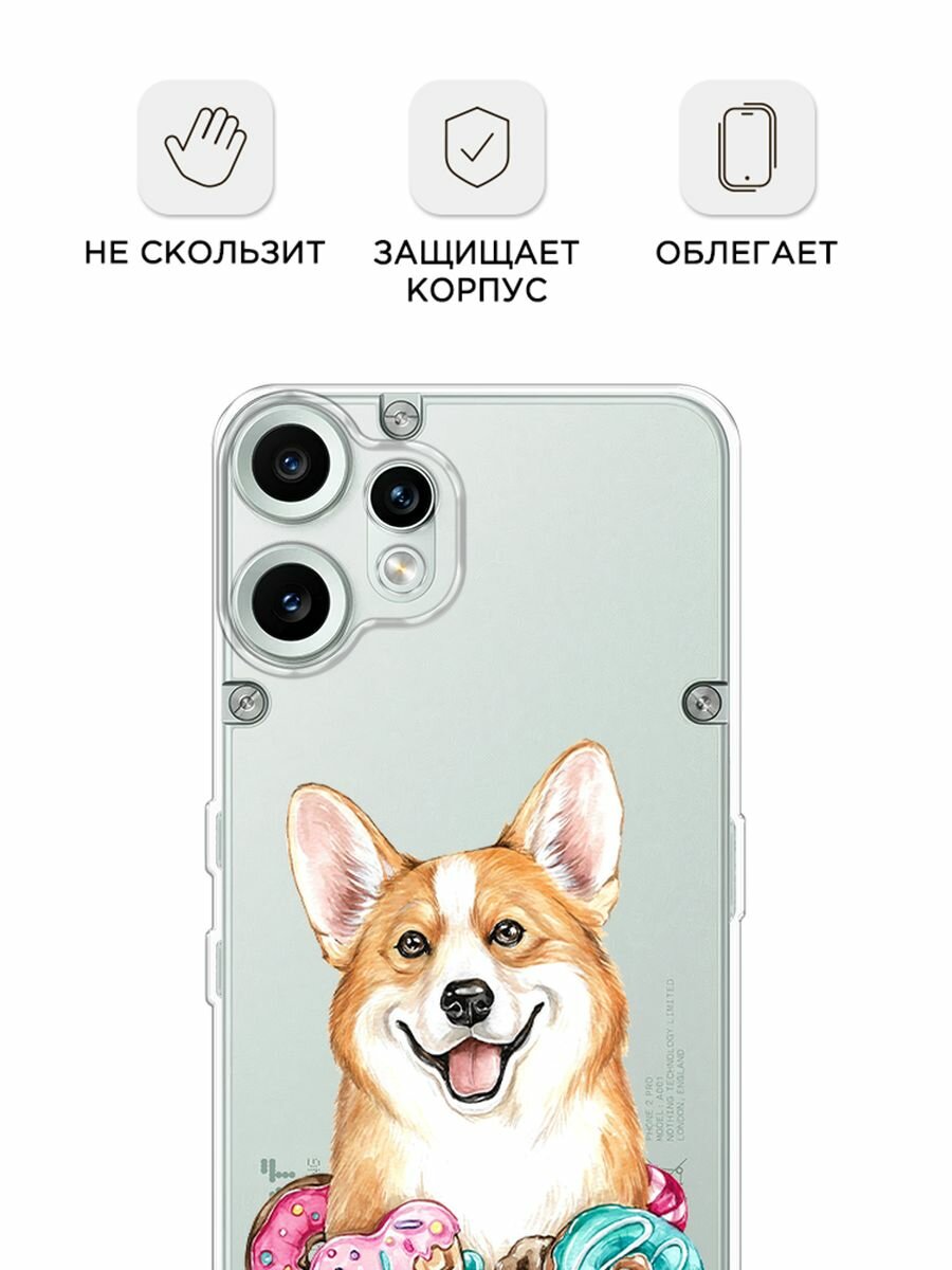 Чехол на CMF Phone 2 Pro / CMF Фон 2 Про с принтом "Корги и сладости", прозрачный — фото 1