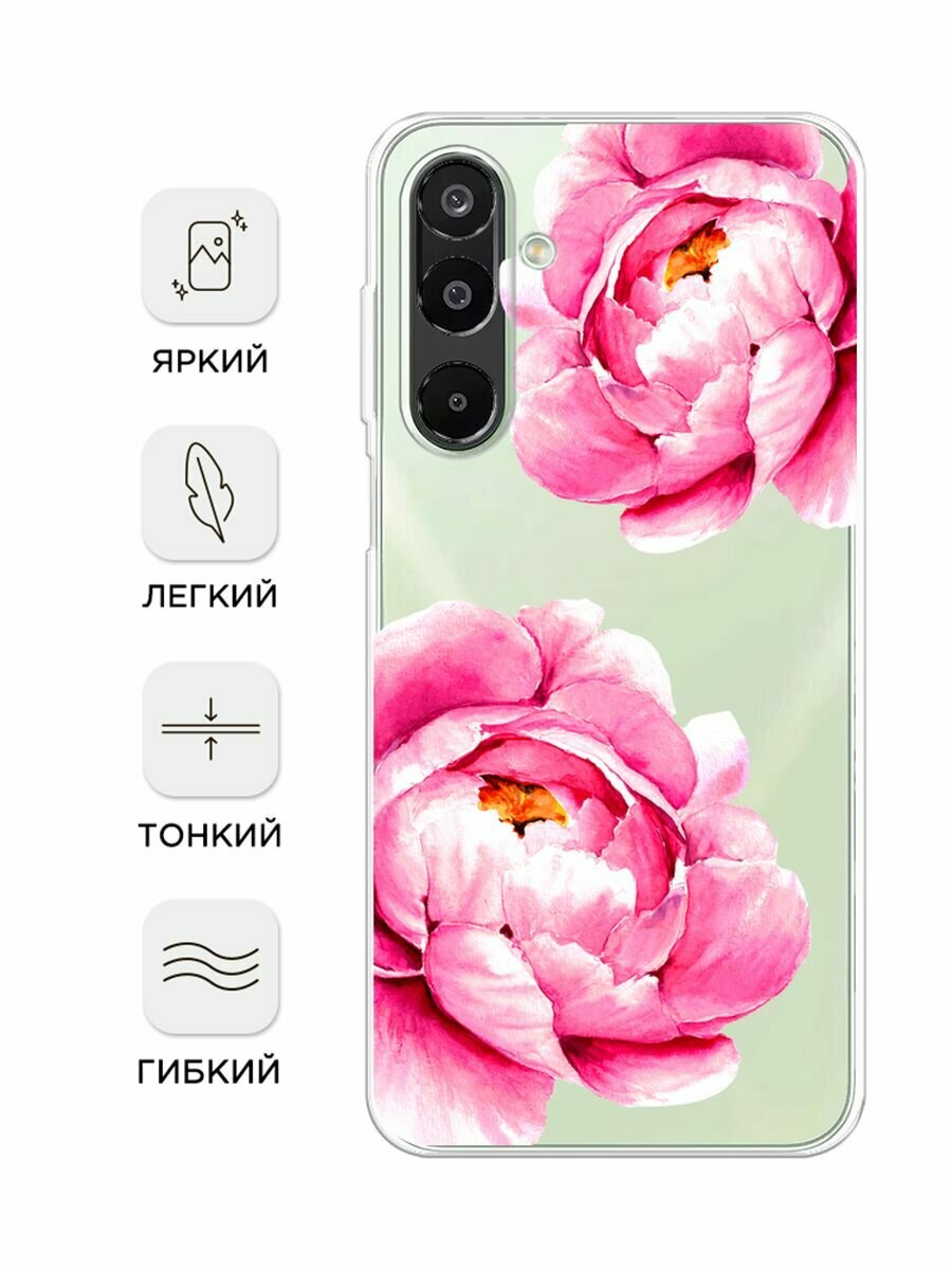 Чехол на Samsung Galaxy M16 / Самсунг Галакси М16 с принтом "Open peonies", прозрачный — фото 1