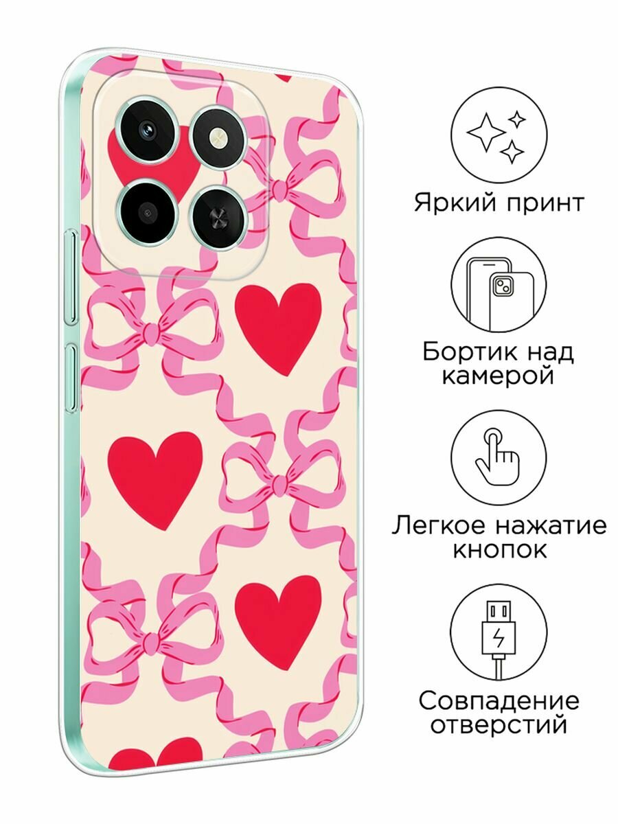 Чехол на Honor X6c / Хонор X6c с принтом "Hearts and ribbons 1 - 14 февраля" — фото 1