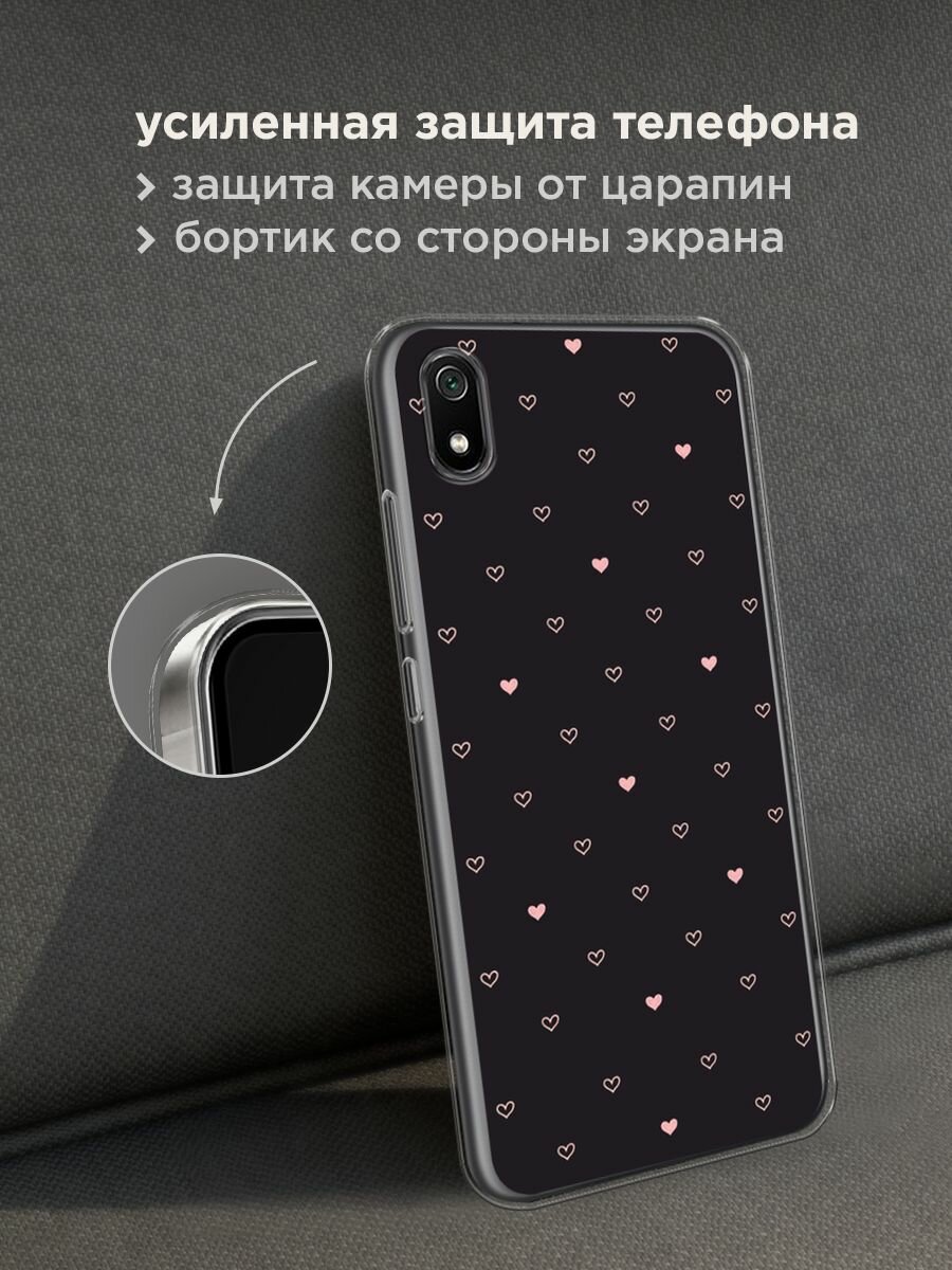 Чехол на Xiaomi Redmi 7A / Сяоми Редми 7А с принтом "Черный фон и сердечки" — фото 1