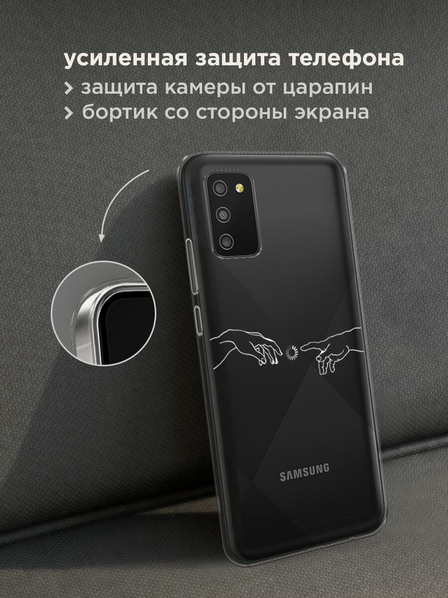 Чехол на Samsung Galaxy A02s / Самсунг Галакси A02s с принтом "Загрузка творения", прозрачный — фото 1