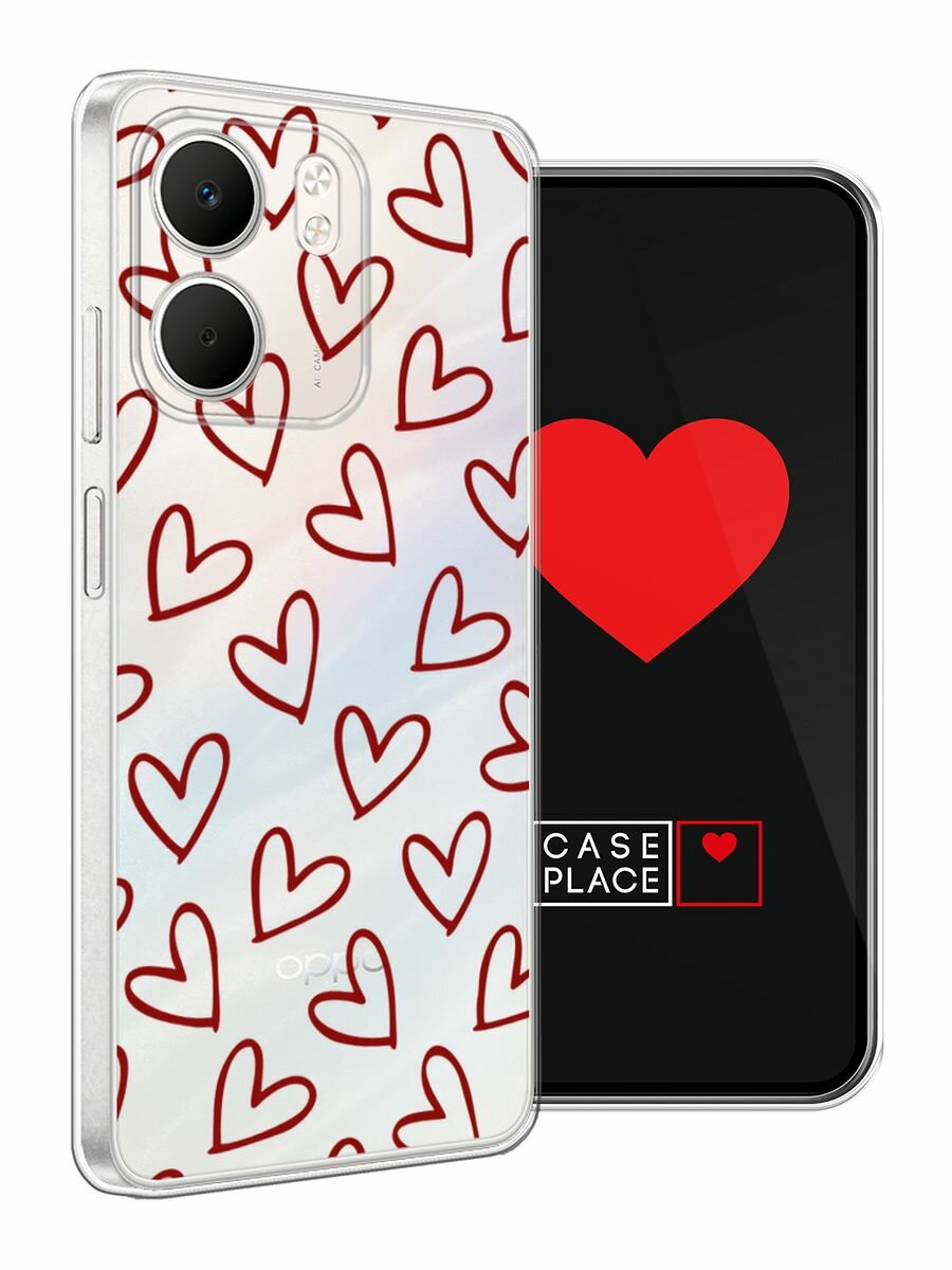 Чехол на Oppo A5x / Оппо А5x с принтом "Little hearts doodles 2 - 14 февраля", прозрачный — фото 1