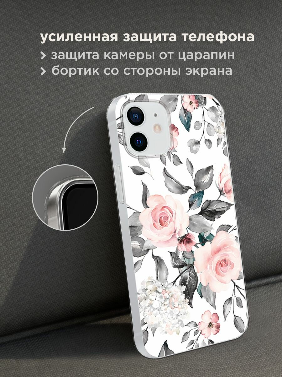 Чехол на Apple iPhone 12/12 Pro / Айфон 12/12 Про с принтом "Розы на белом" — фото 1