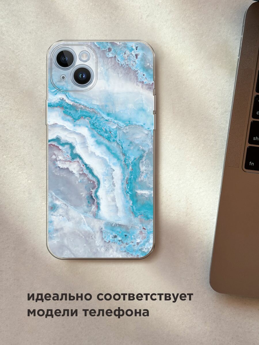 Чехол на Apple iPhone 14 / Айфон 14 с принтом "Нежно-голубой мрамор" — фото 1