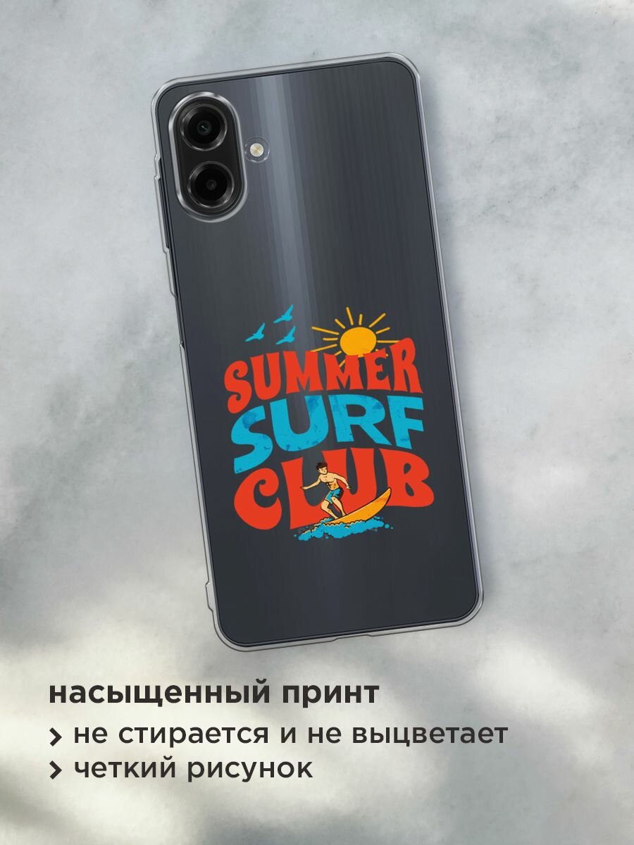Чехол на Samsung Galaxy A07 / Самсунг А07 с принтом "Summer surf club", прозрачный — фото 1