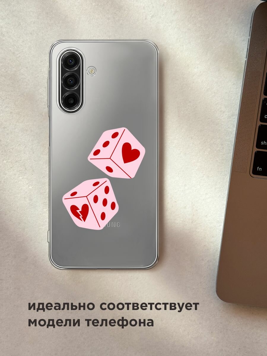 Чехол на Samsung Galaxy A17/A18 / Самсунг А17/А18 с принтом "Игральные кубики любви - 14 февраля", прозрачный — фото 1
