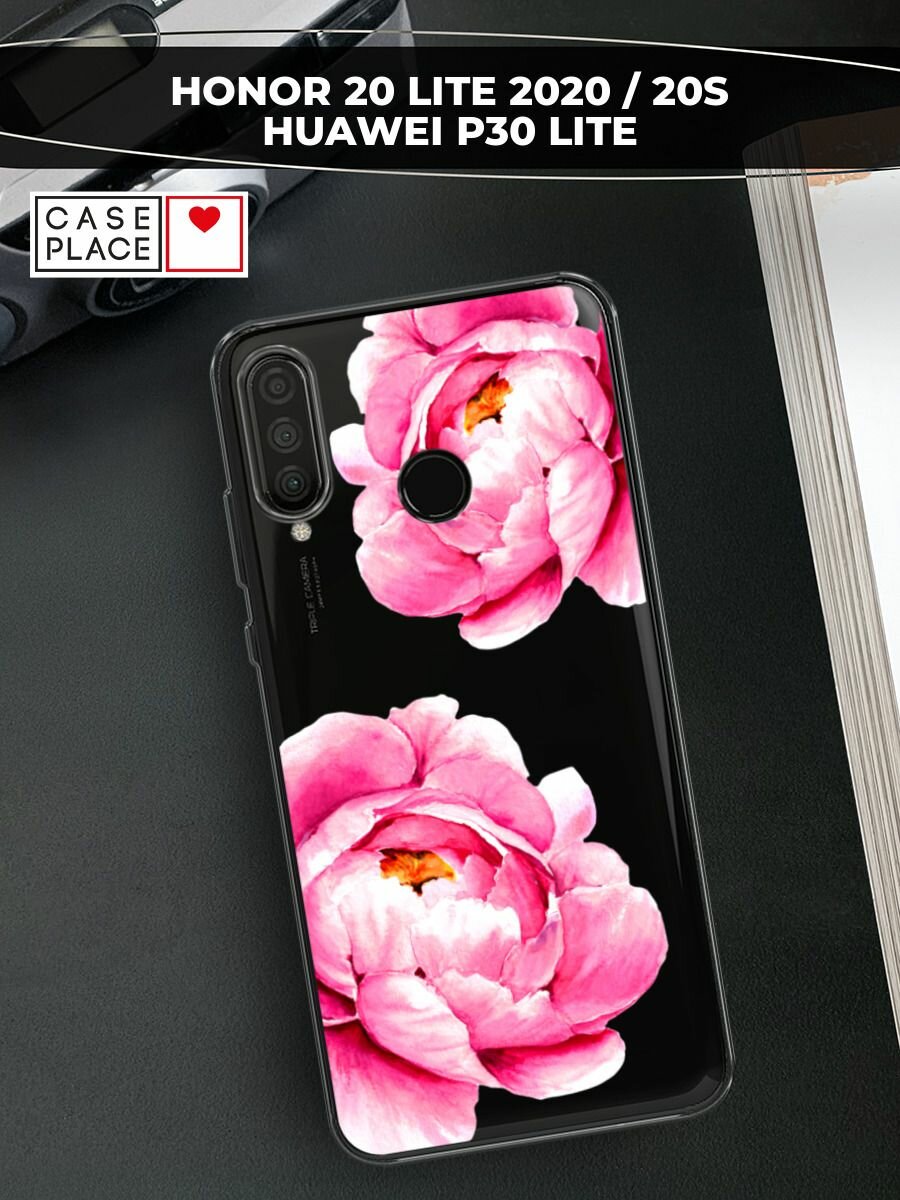 Чехол на Huawei P30 Lite/Honor 20S/20 Lite (2020) / Хуавей P30 Лайт с принтом "Open peonies", прозрачный