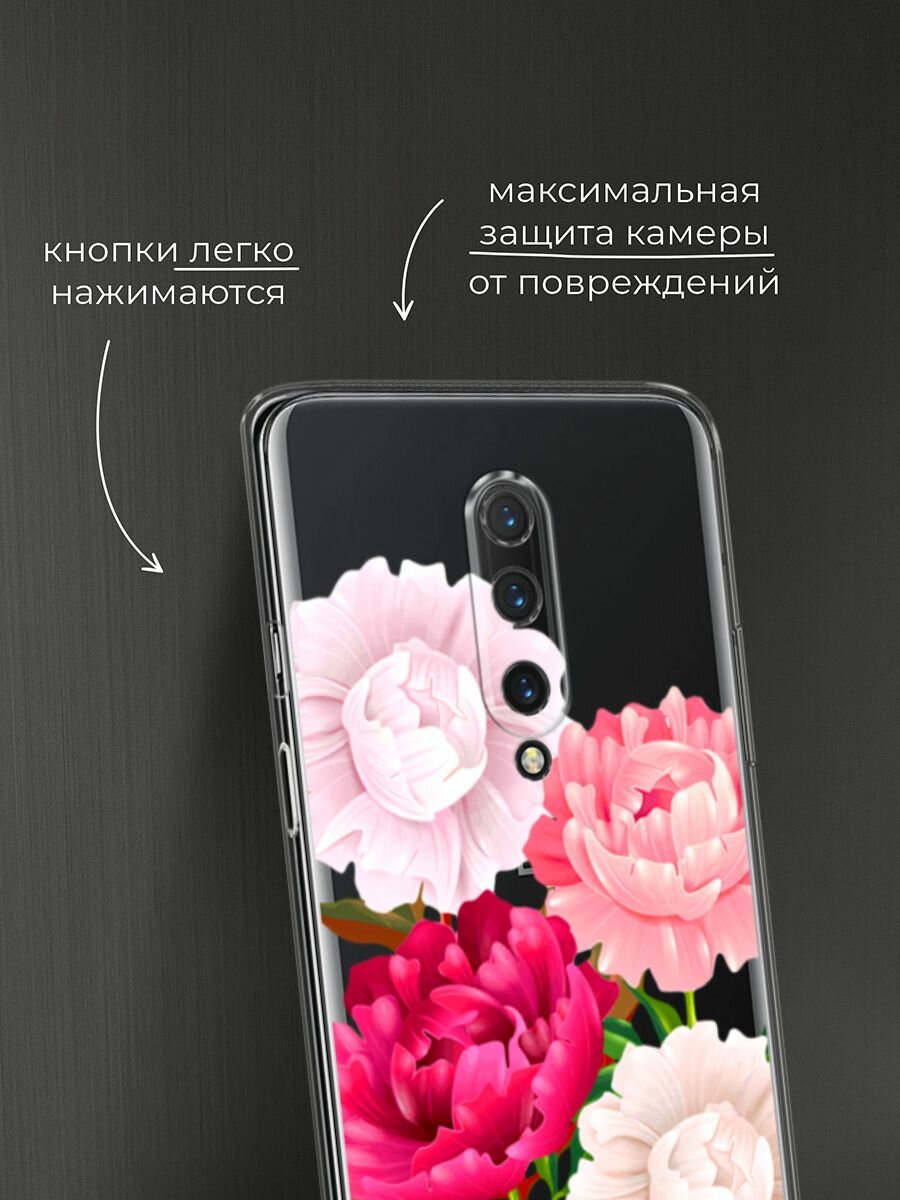 Чехол на OnePlus 8 / ВанПлас 8 с принтом "Большие пионы", прозрачный — фото 1