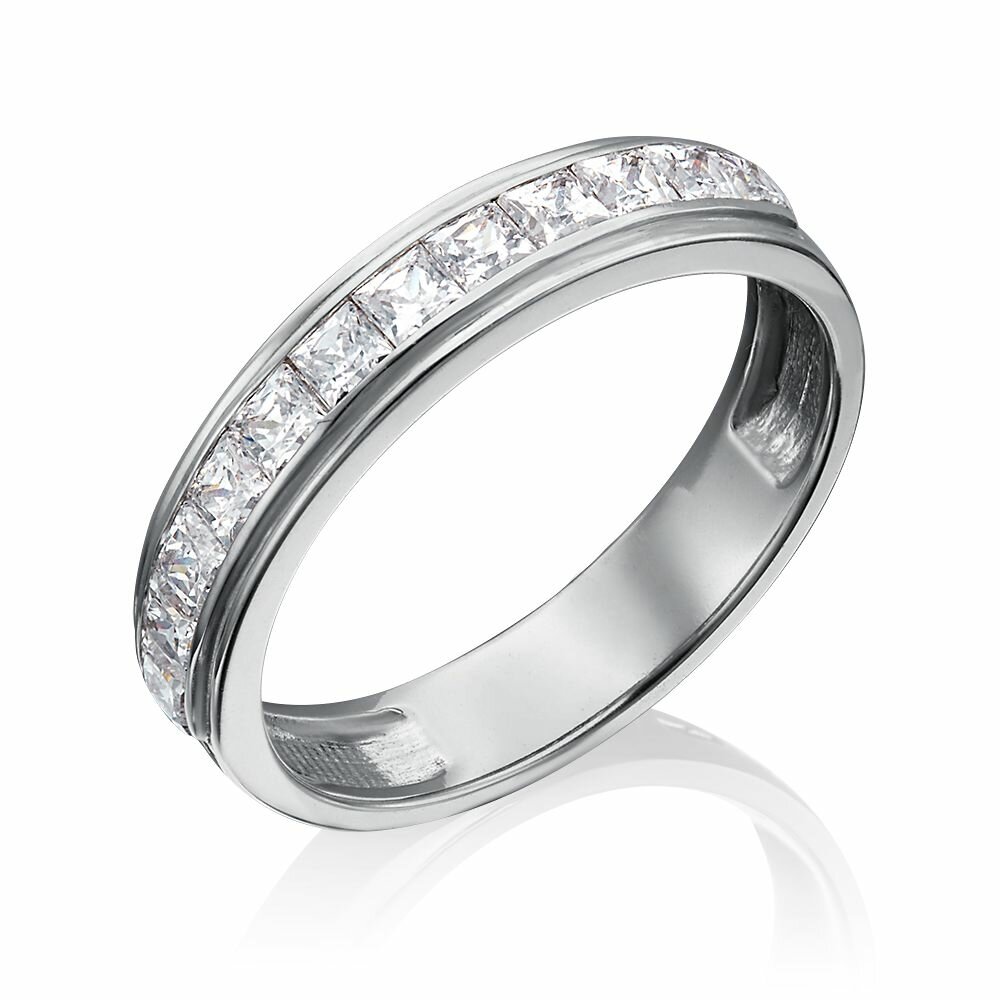 Кольцо обручальное, белое золото, 585 проба, родирование, фианит