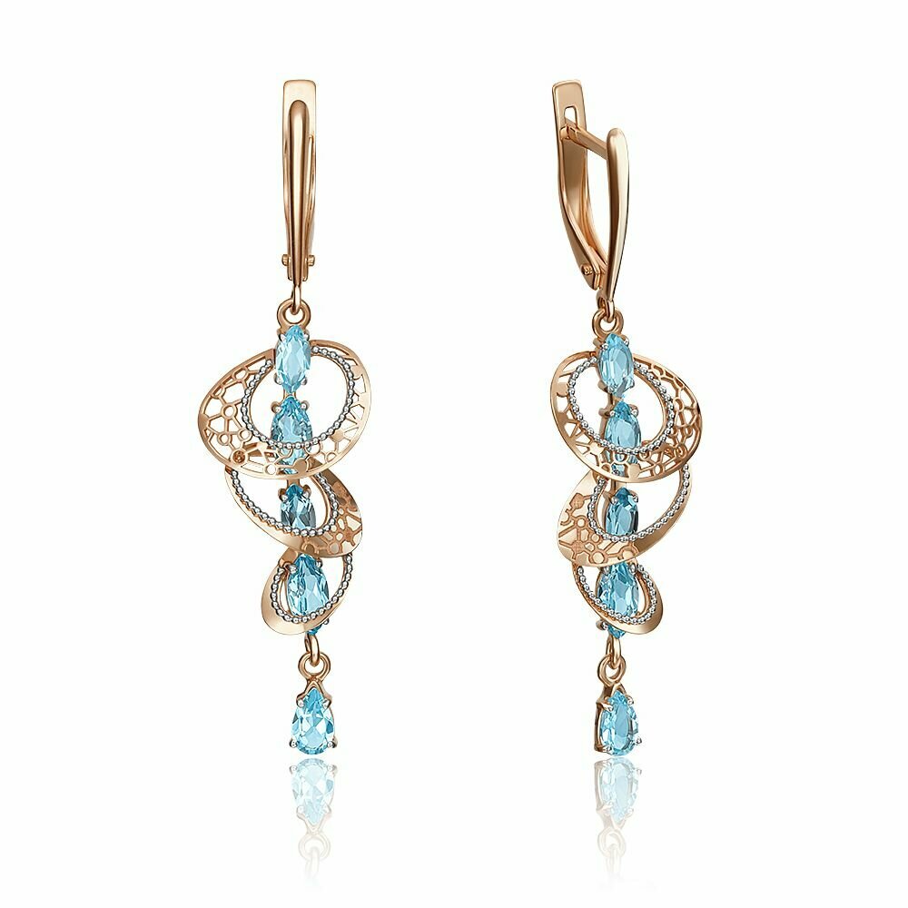 Серьги, красное золото, 585 проба, топаз