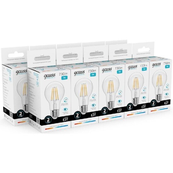 Светодиодная лампа Gauss Filament Elementary А60 9W 730lm 4100К Е27 LED