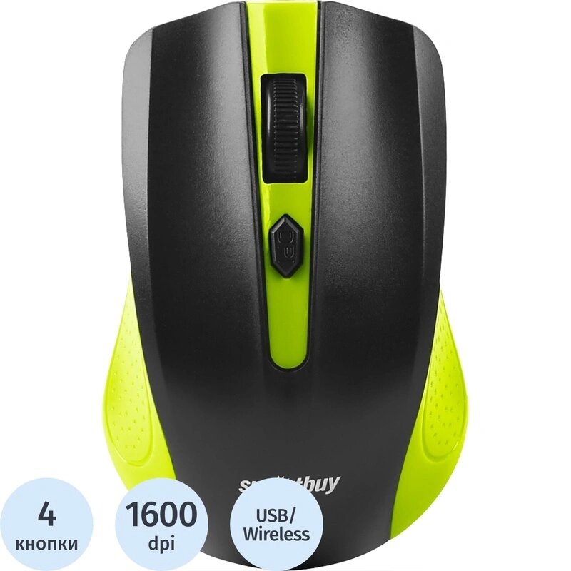 Мышь компьютерная Smartbuy ONE 352 зелено-черная WLS (SBM-352AG-GK)/60