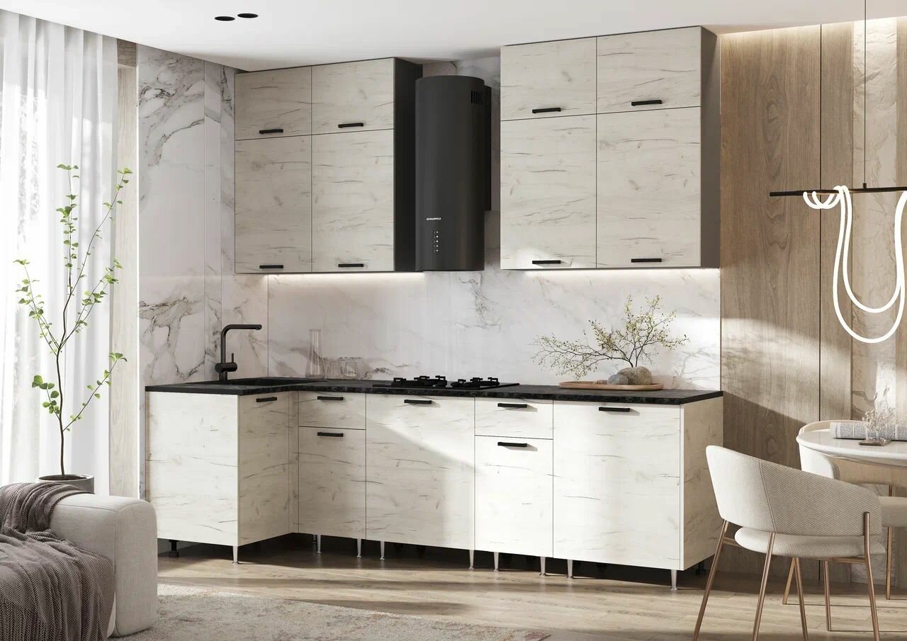 Кухня Рио NEW 1,0х2,6 м. Компоновка №3 Дуб Крафт Белый, Графит