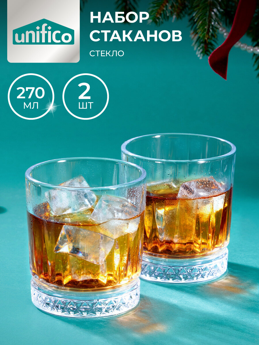 Стаканы рокс 2 шт по 270 мл из рельефного стекла Unifico Calvino