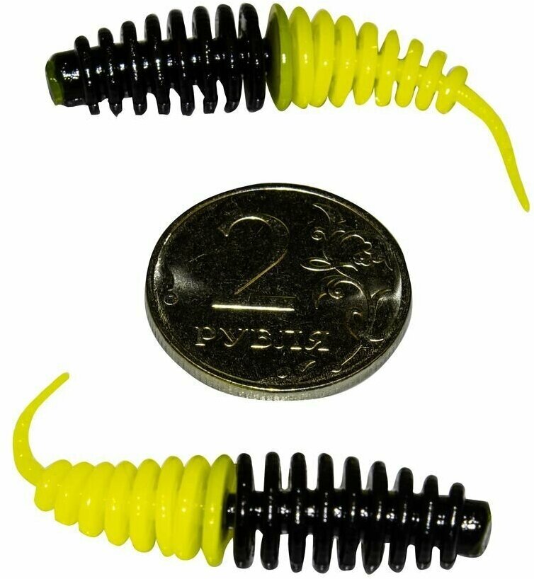 Мягкая форелевая силиконовая приманка для рыбалки TROUT EXPERT серия PLUMP - пламп (#P5019, 50 мм, 9 шт в банке, сыр) Чёрный Жёлтый