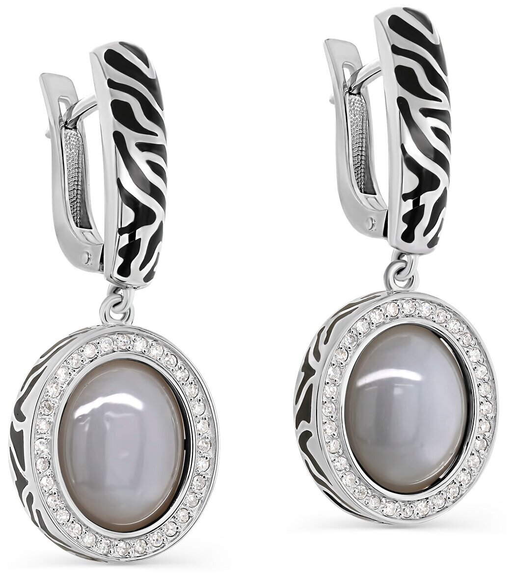 Серьги, белое золото, 585 проба, лунный камень, бриллиант