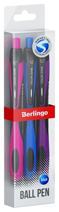 Berlingo Набор ручек шариковых автоматическая Color Zone 0,7мм, синяя, 3шт, пластик. футляр CBm_70950_3
