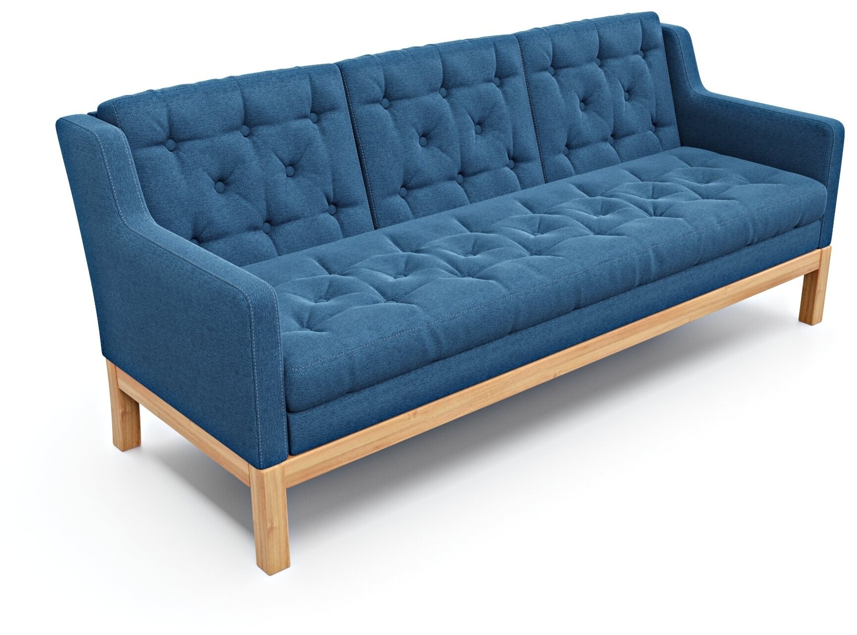 Прямой диван Soft Element Нептун, трехместный, массив дерева, рогожка, синий-бук, стиль скандинавский лофт, в гостиную, на дачу, дизайнерский