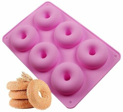Форма силиконовая для выпечки и муссовых десертов Пончик, 6 ячеек