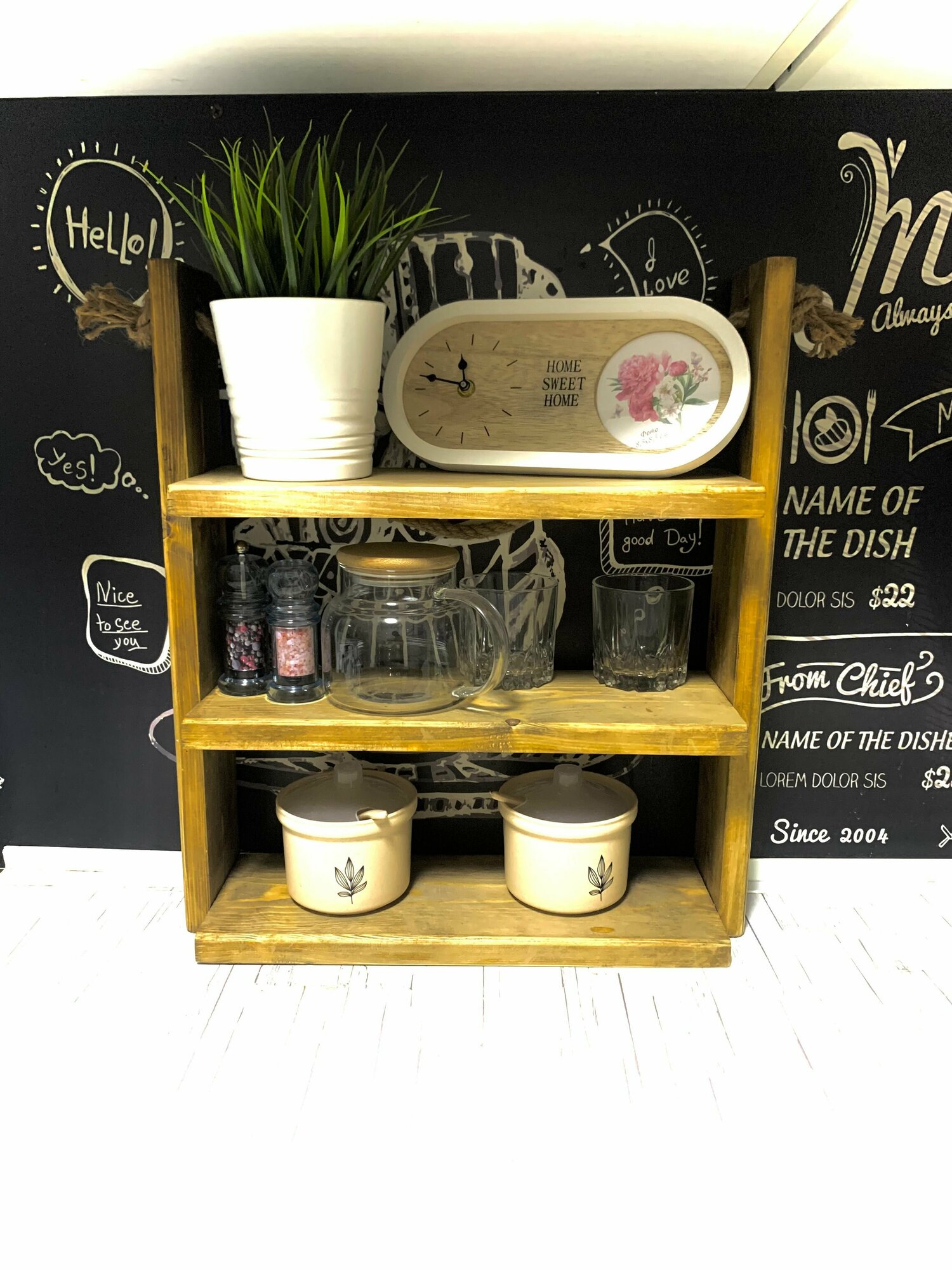 Полка навесная настенная с канатом