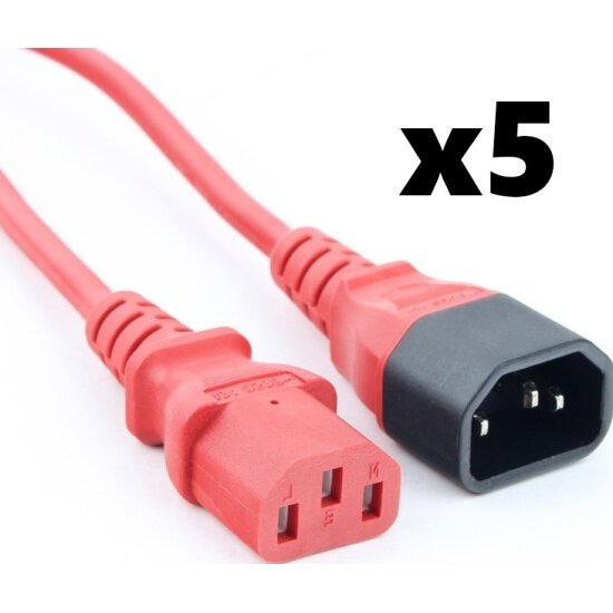 Комплект кабелей Filum FL-PC-C13/C14-C1-1.0-RD 5шт, ПВС-АП 3x1.0 С13 - C14, 220/250В, 10А, красный, 1м