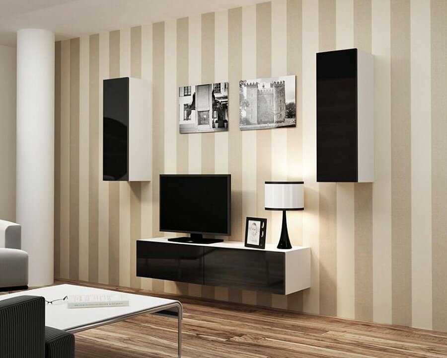 Гостиная Виго 7 МДФ (черная) / Белый Фасадный 0101 NEW 210x42x180 см, черный, белый фасадный GOODFORM