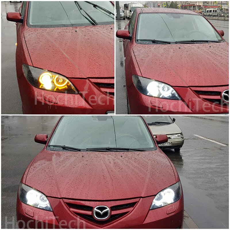Для mazda 3 2004-2008, белый и желтый, двойной и только белый цвет, из хлопка, бриллиантовое кольцо, DRL, сигнал поворота