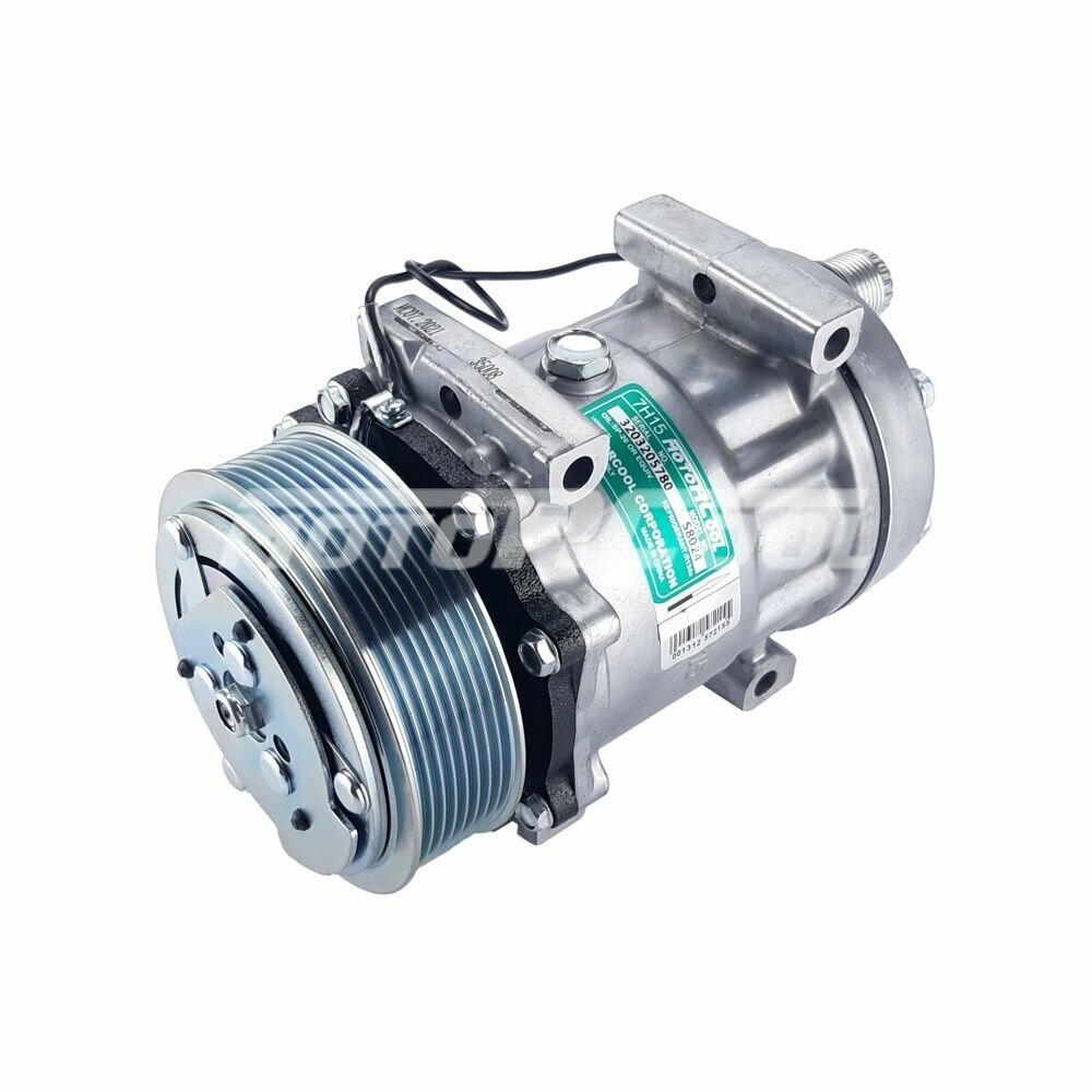 Компрессор кондиционера Sanden 7H15 (12V, PV8 шкив 119мм) выходы горизонтальные (O-ring) 3/4" - 7/8" Монтажное крепление