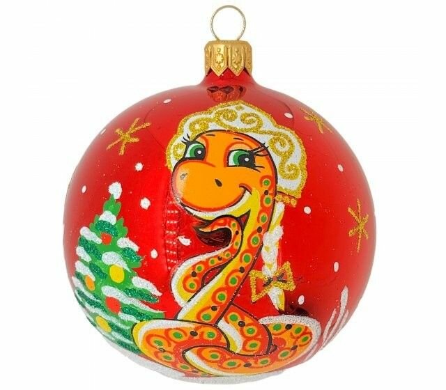 Шар на елку 85мм Красуля-змея, красный