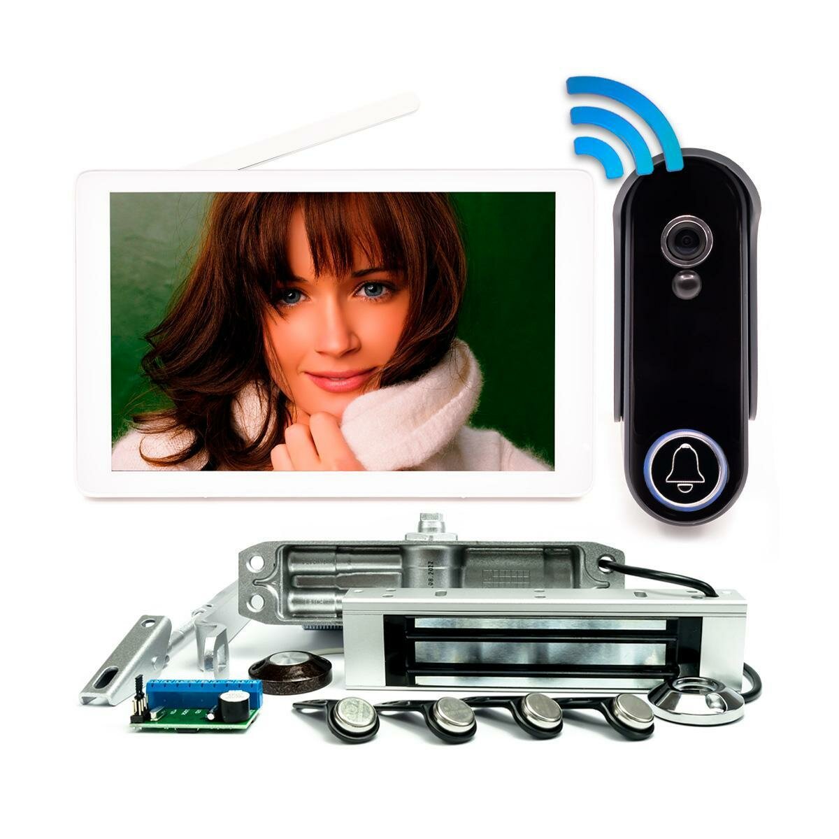 Радиоканальный аккумуляторный HD домофон TUYA и электромагнитный замок PL-400G - SkyNet-1100-Tuya (1+0+400G)-Tuya (N52612KO) и беспроводная аккумуля