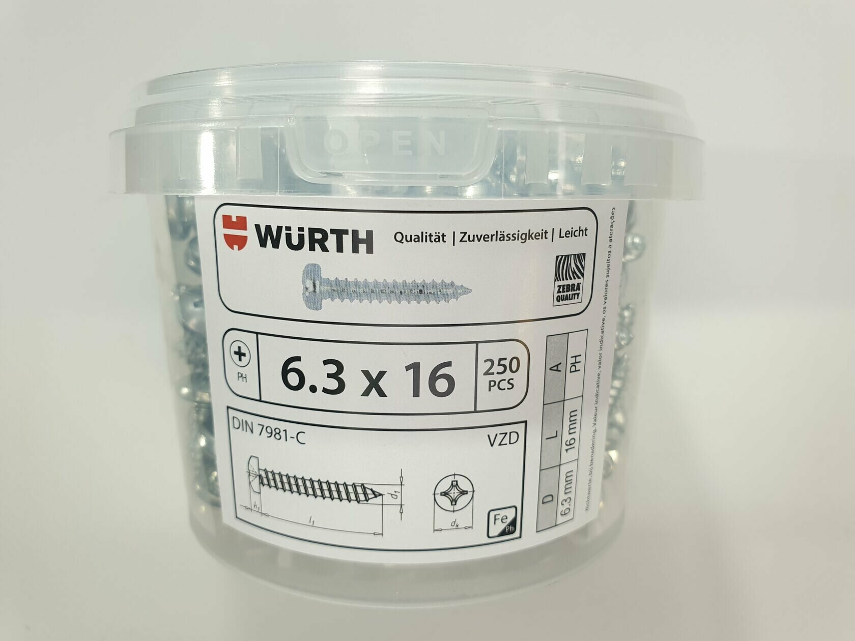 Саморез DIN 7981-C 6.3x16 (250 pcs) WURTH, Германия