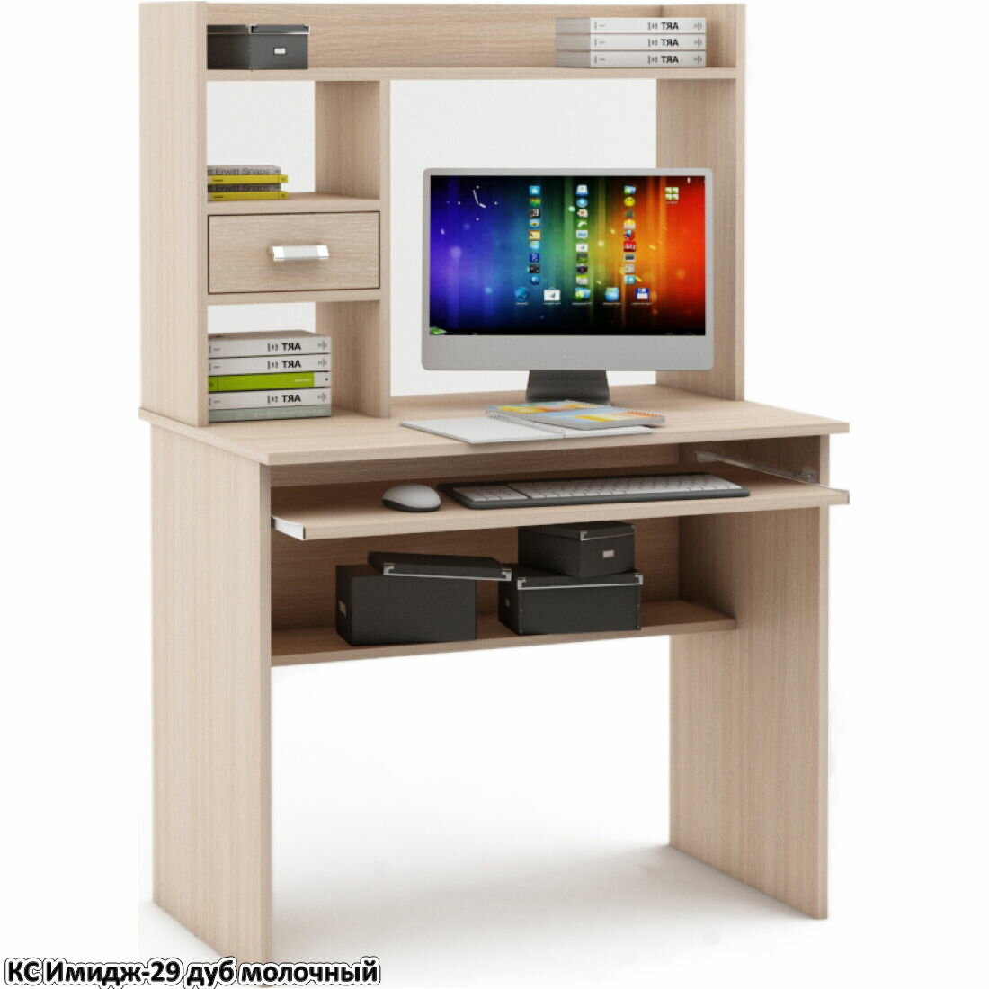Компьютерный стол Имидж-29 Дуб-молочный, ЛДСП, МФ Владимир VMF, 90х136,2х60 см.