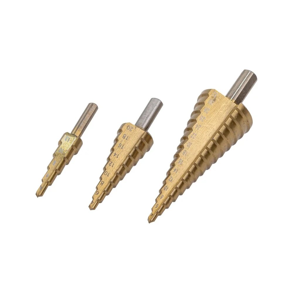 Набор сверл ступенчатых 3 шт, 4-12 мм, 4-20 мм, 4-32 мм, в, получения отверстий различного