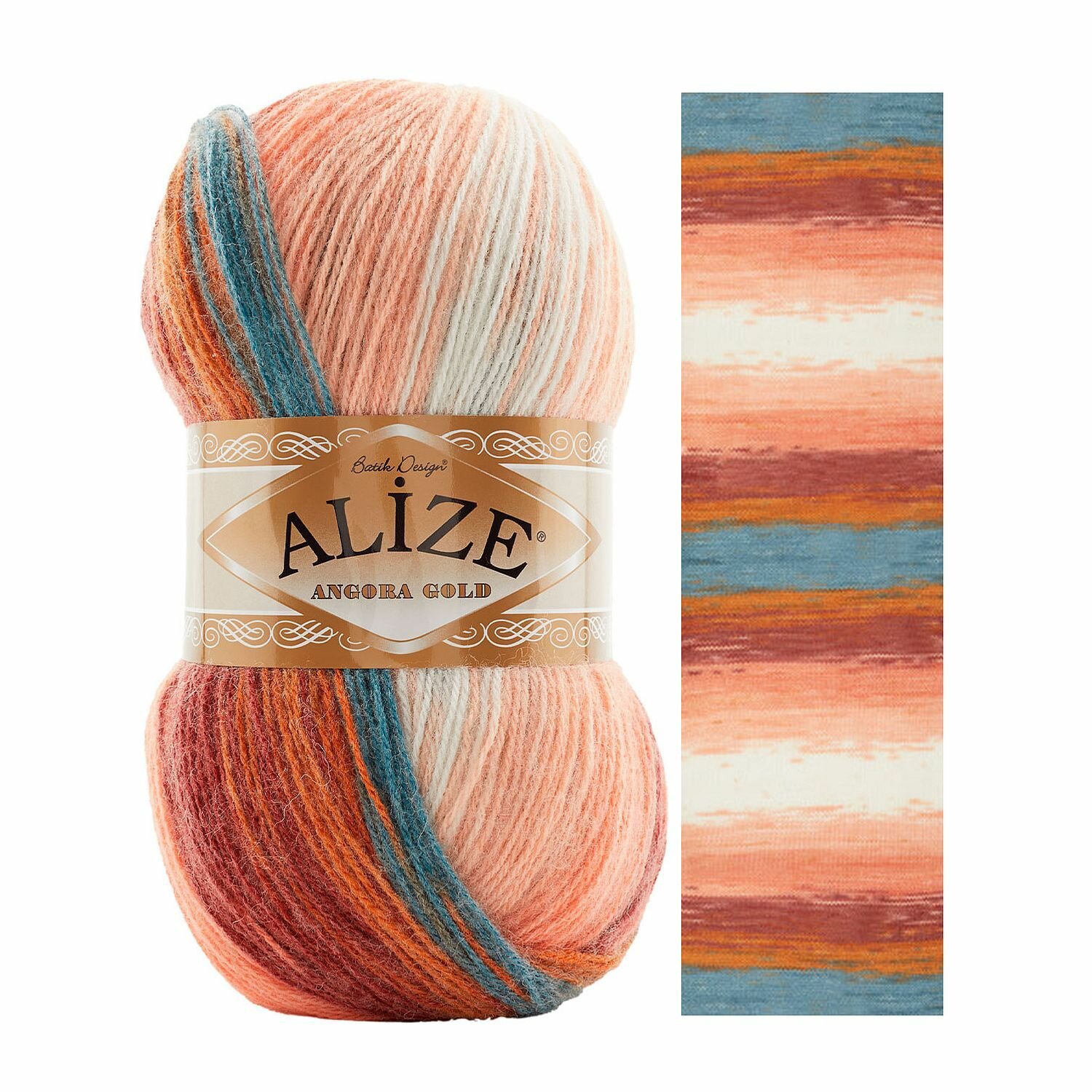 Пряжа ALIZE ANGORA GOLD BATIK, персиковый батик - 8023, 20% шерсть, 80% акрил, 5 мотков, 100 г, 550 м.