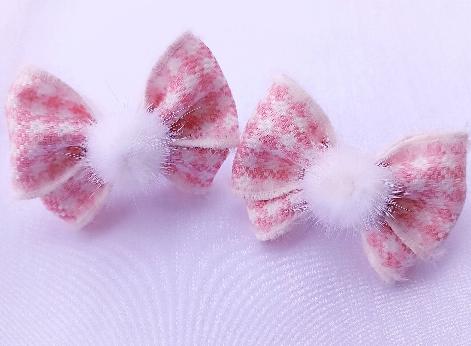 Бантики "Пушистик", для девочек, на резинках, розовые, длина 8,5 см, 2 шт