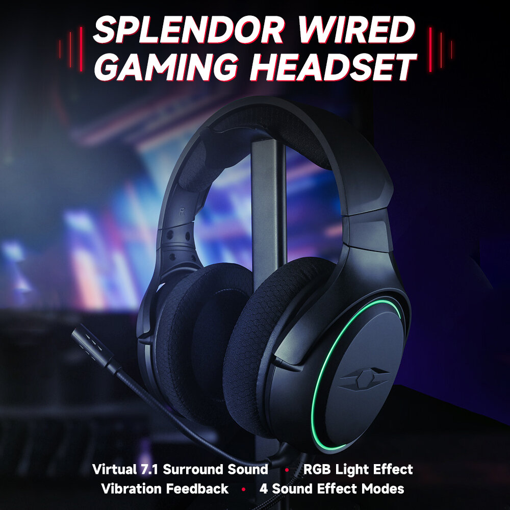 LIBERTY GAMER SPLENDOR Проводная игровая гарнитура 7.1, 50-мм драйвер, RGB подсветка, 4 звуковых режима