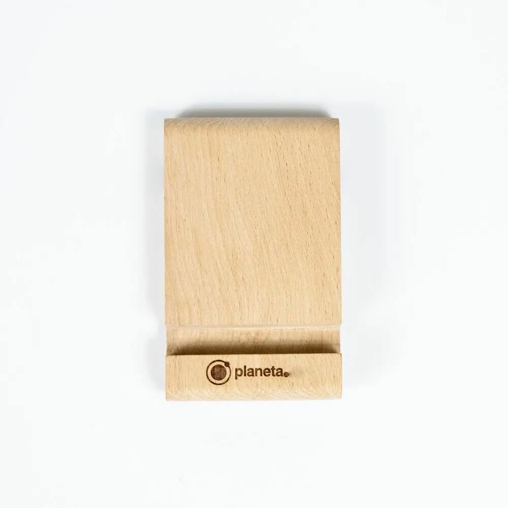 Подставка для телефона и планшета с логотипом "Планета" Деревянная подставка для смартфона из массива бука