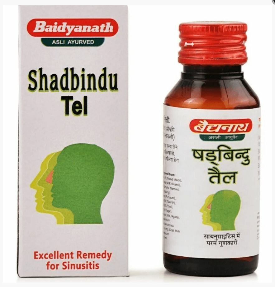Комплект 2шт. Масло Шадбинду Shadbindu Tel Baidyanath, 25 мл от насморка и гайморита, Индия