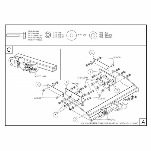 Фаркоп оцинкованный Volkswagen T4: Transporter/Caravelle/Multivan 1990-2003, включая 4WD условно-съе GALIA V027A