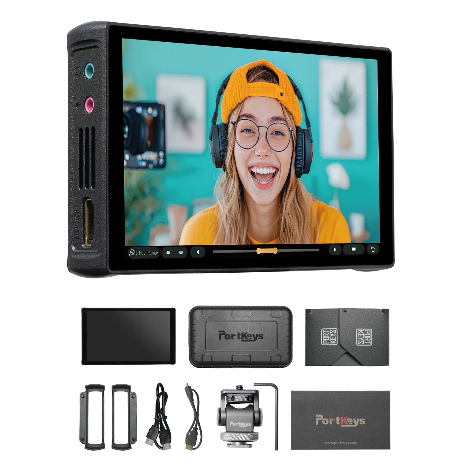 Видеомонитор Portkeys PT5III высокой яркости 5,4 дюйма 800 нит HDMl 4K30P Монитор камеры с сенсорным экраном и цветным гейдером для камеры