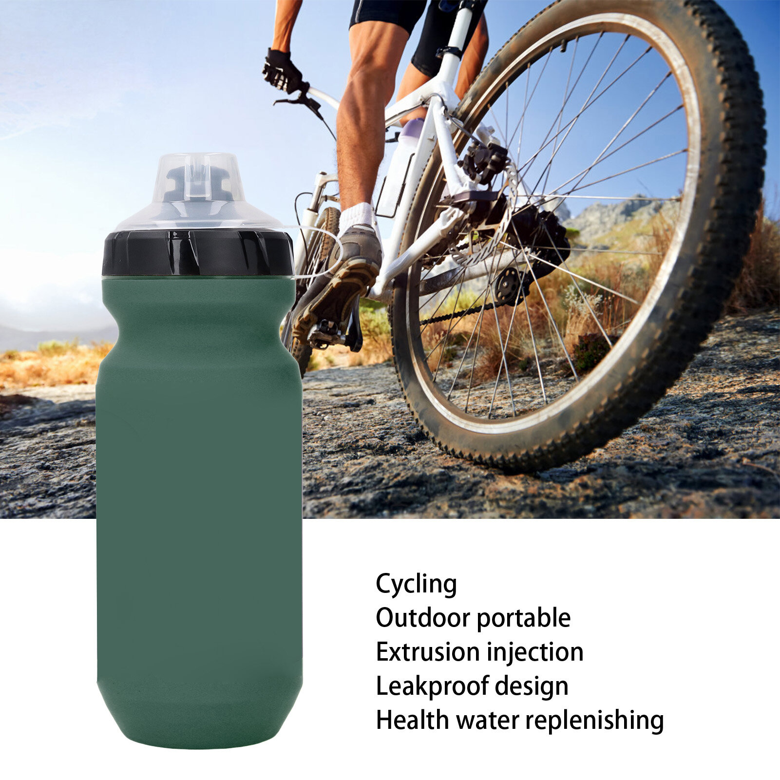 Бутылка для воды для велоспорта, полипропиленовая портативная бутылка для воды с пыленепроницаемой крышкой для активного отдыха, 610 мл, зеленая