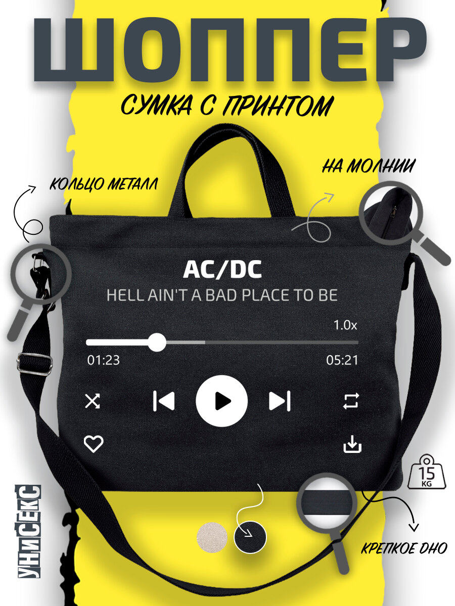 Сумка  шоппер y2k через плечо группа AC DC