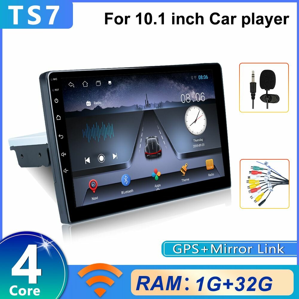 1 din 1+32 Android 10 дюймов , Bluetooth, Wi-Fi, FM-радио, Магнитола в Авто, Магнитола для авто с экраном Подарочный микрофон