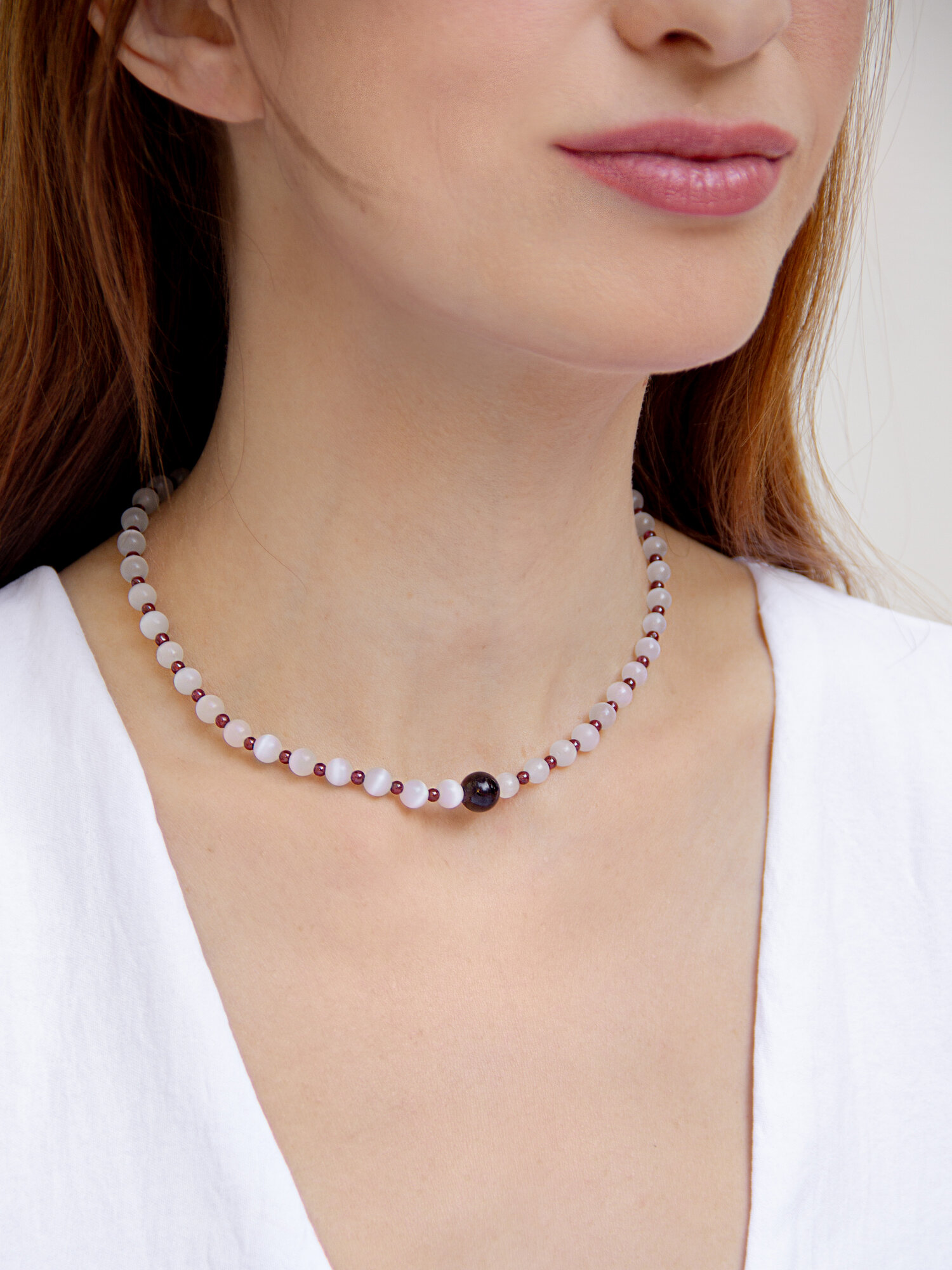 Колье, кошачий глаз, гранат