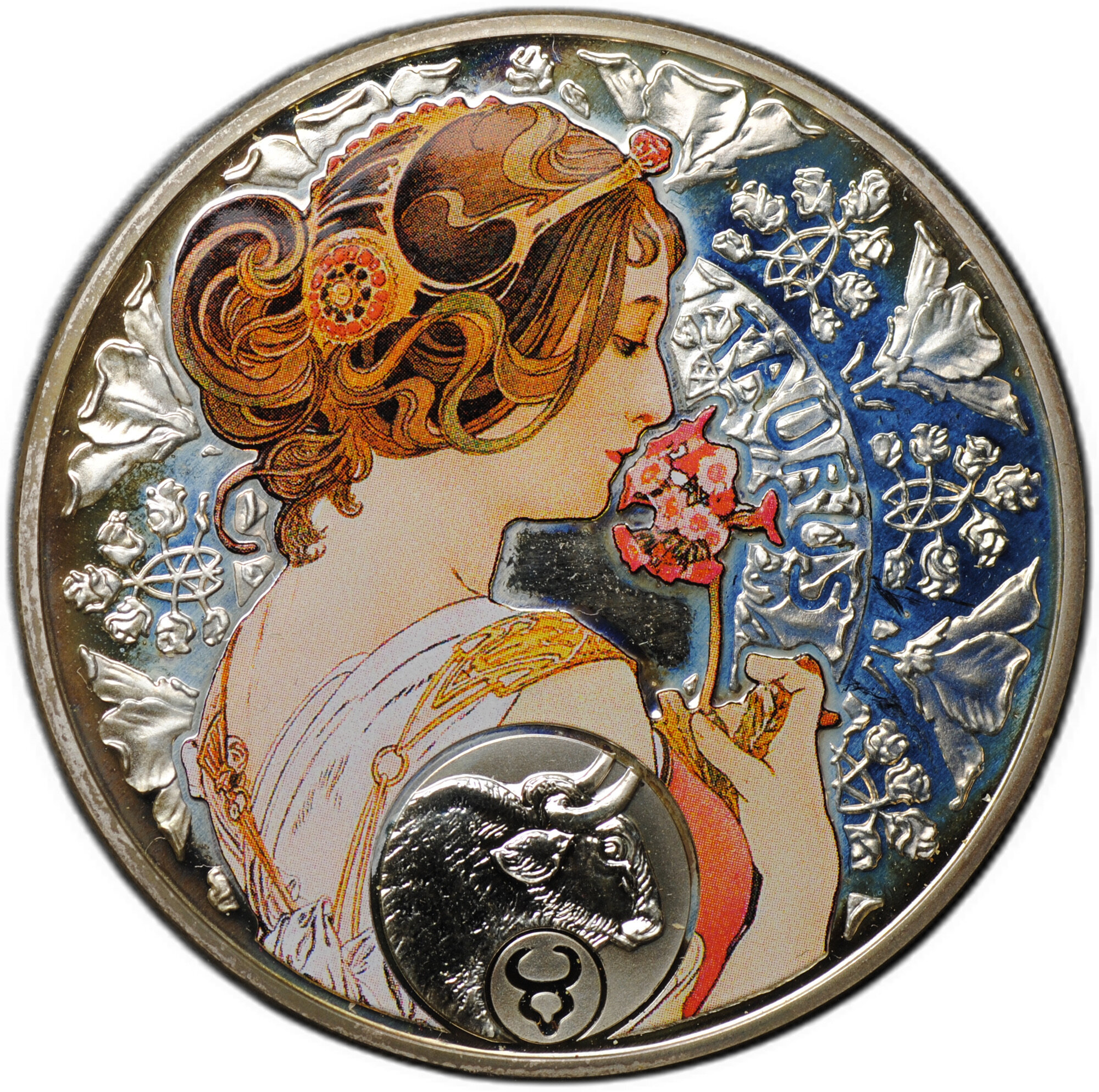 Монета 1 доллар 2011 Знаки зодиака - Телец Альфонс Муха Ниуэ