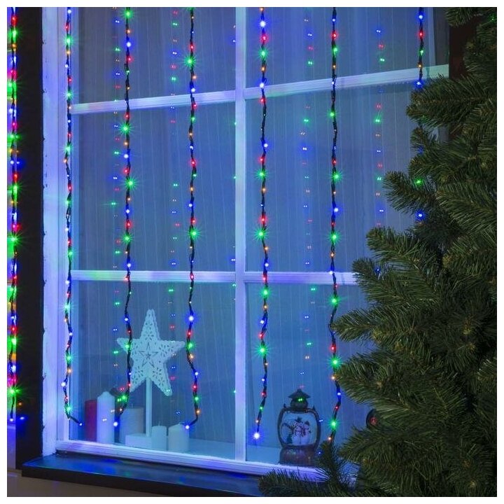 Luazon Lighting Гирлянда «Водопад» 2 × 1.5 м, IP44, тёмная нить, 400 LED, свечение мульти, 8 режимов, 220 В