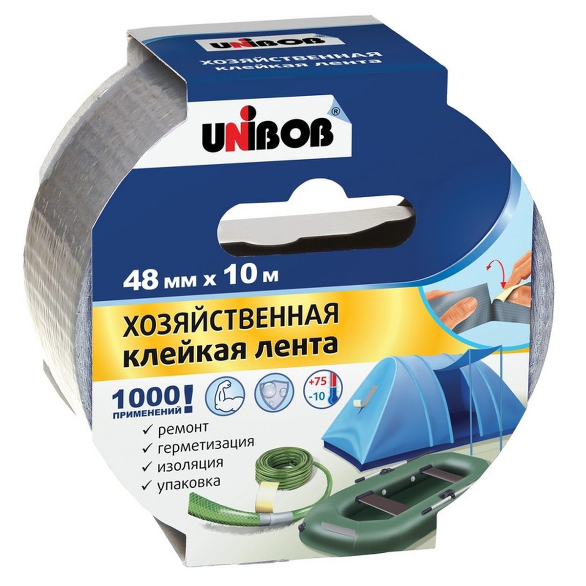 Клейкая лента (скотч) армированная Unibob (48мм x 10м, 170мкм, серая) (4607025336273), 1шт.